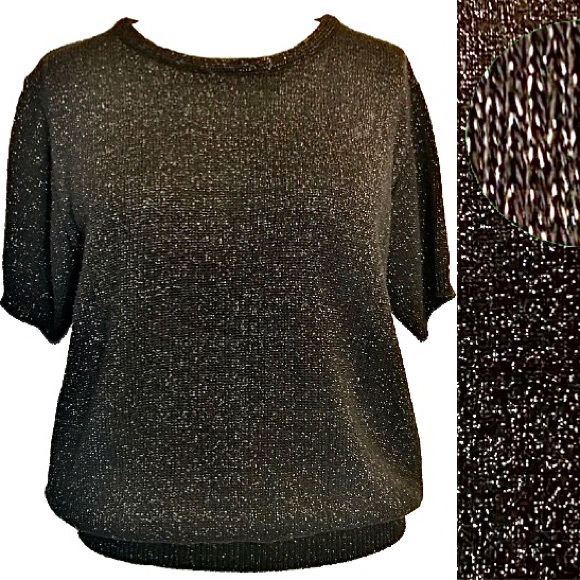Vintage | Sweaters | Vintage Like New Metallic Silver Black Knit Short ...